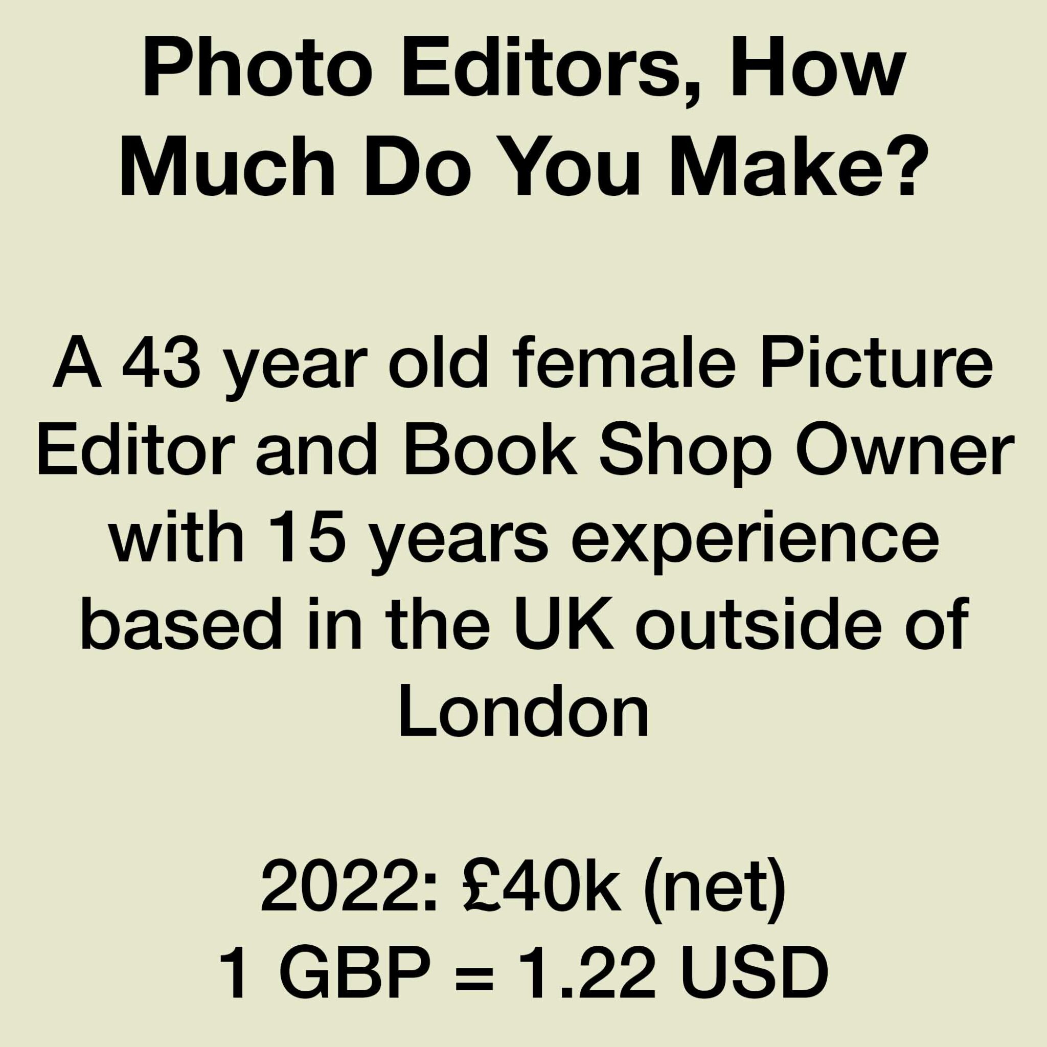 A female Picture Editor and Book Shop Owner in the UK outside of London ...